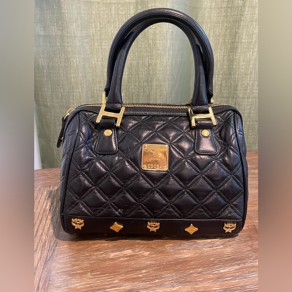 MCM | Bags | Vintage Mcm Black Quilted Leather Visetos Handbag Purse ...